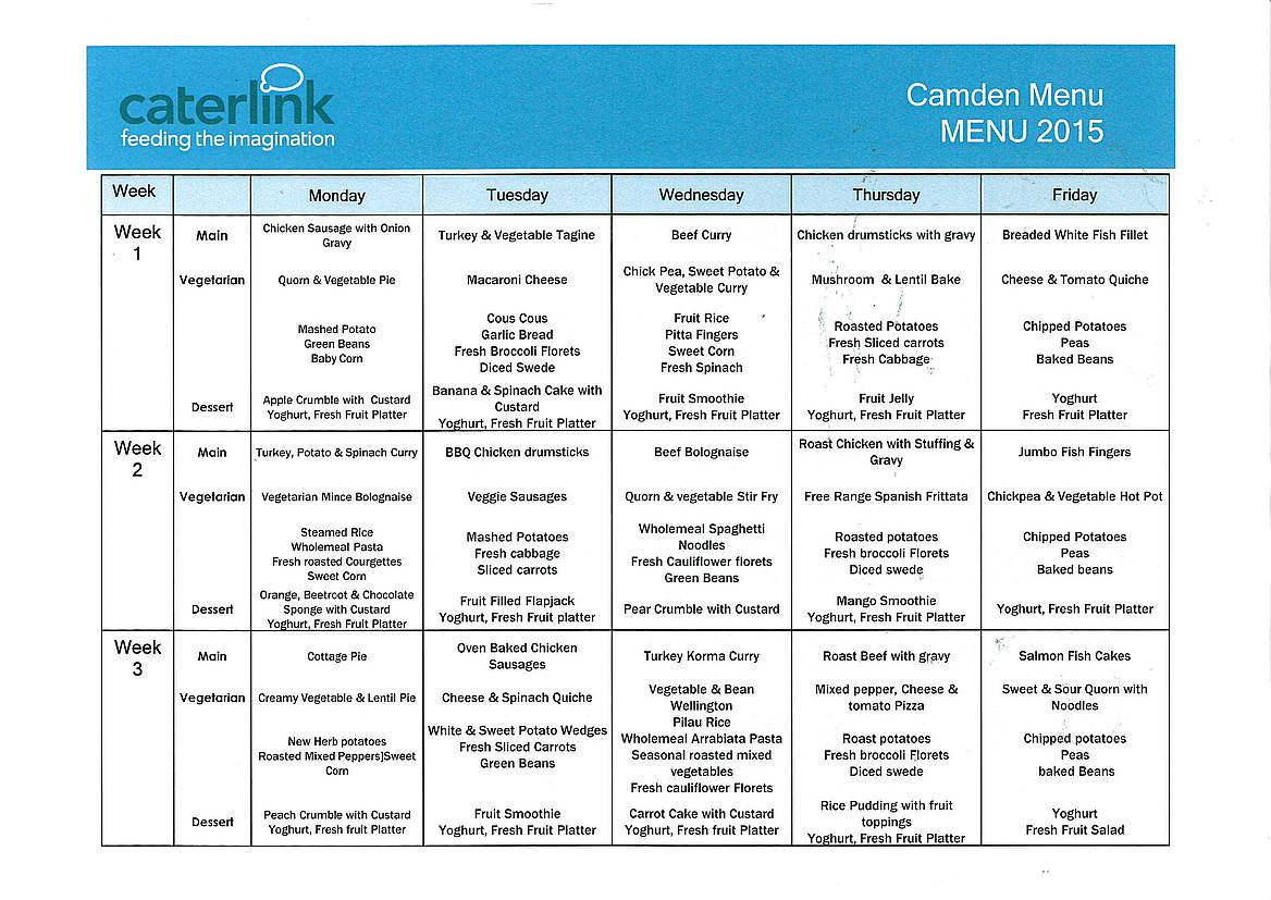Lunch Menu - Primrose Hill Primary School
