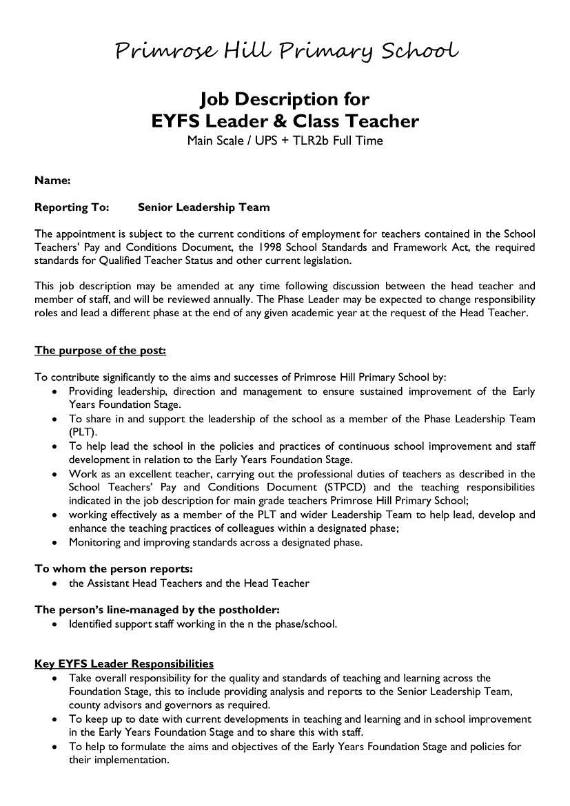 Staff Vacancies - Primrose Hill Primary School
