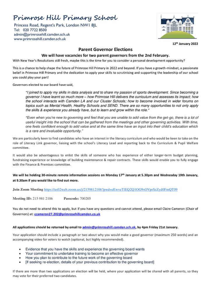 Parent Governor Election - Primrose Hill Primary School